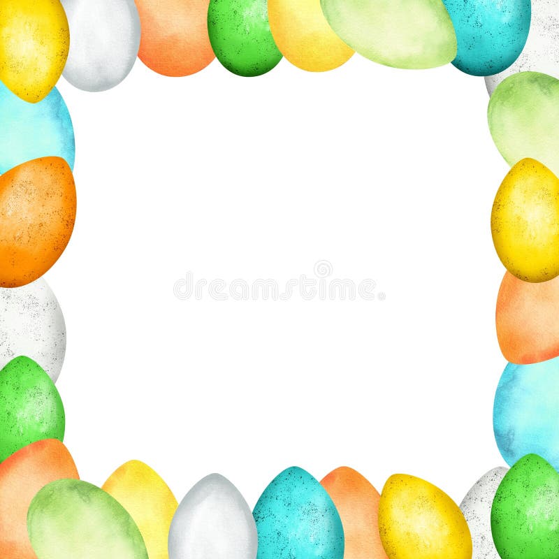 Square Frame with Yellow, Blue, Green, Orange Eggs. Easter Frame for ...