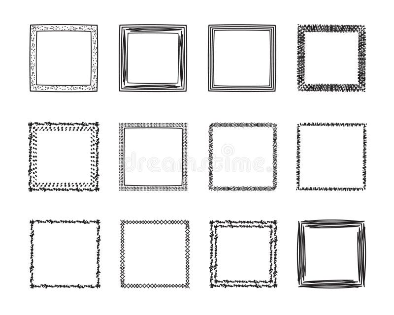 Square Frames Doodle Set,hand-drawn Monograms.Edgings and Cadres with ...