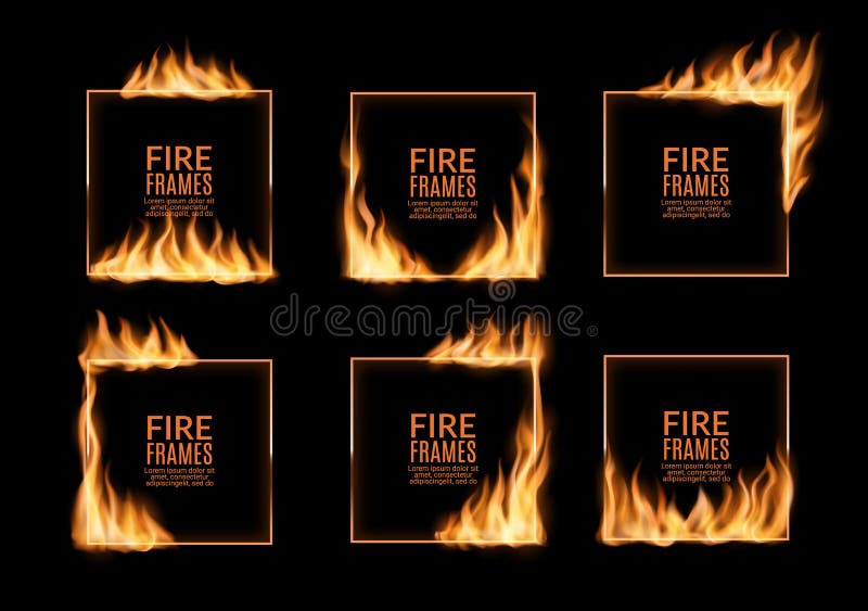 Square Frames, Fire Flames, Vector Burning Borders Stock Vector ...