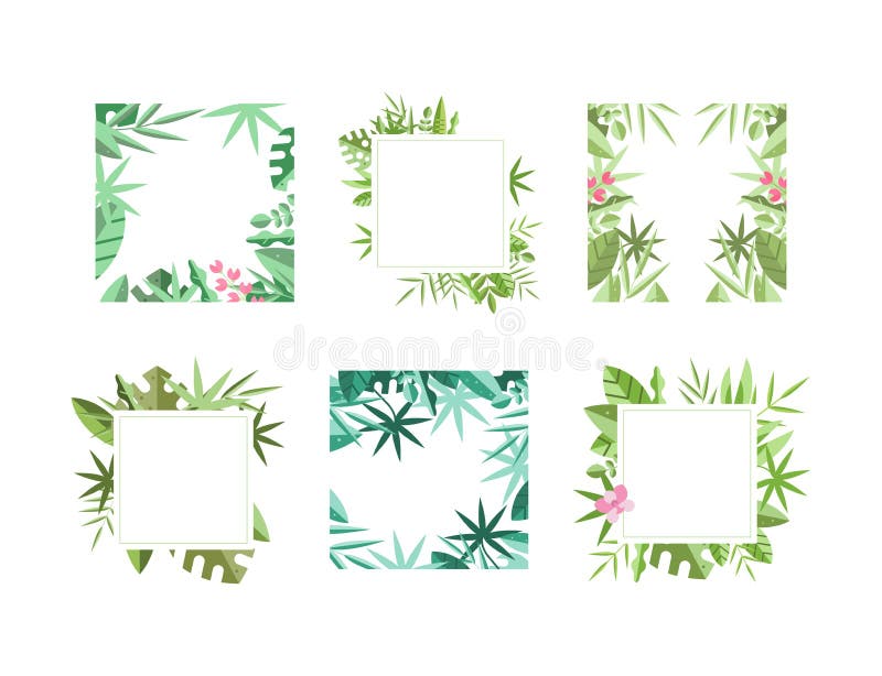 Square Frames with Green Leaves Around Border Vector Set Stock Vector ...