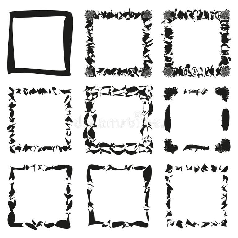 Square Frames Icon. Distressed Border Shapes. Vector Grunge Elements ...