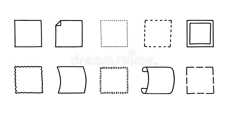 Square Frames for Note Text, Hand Drawn Doodle Line Set. Scribble ...