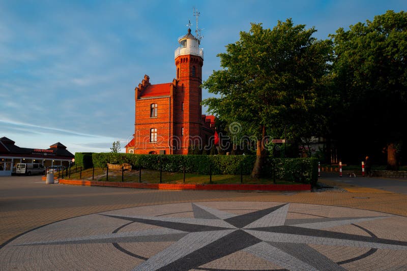 Square in Front of Baltic Sea Lighthouse in Ustka Town on the Sunset ...