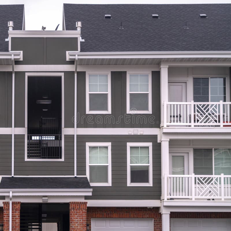Front Facade of a Modern House with Pillars Stock Image - Image of yard ...