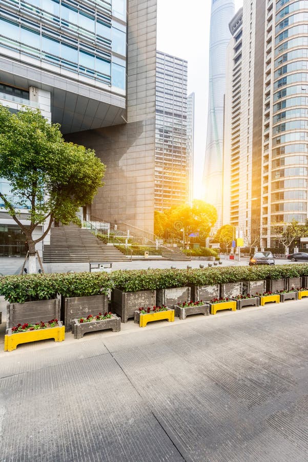 Square Front of Modern Office Buildings in Shanghai Stock Image - Image ...