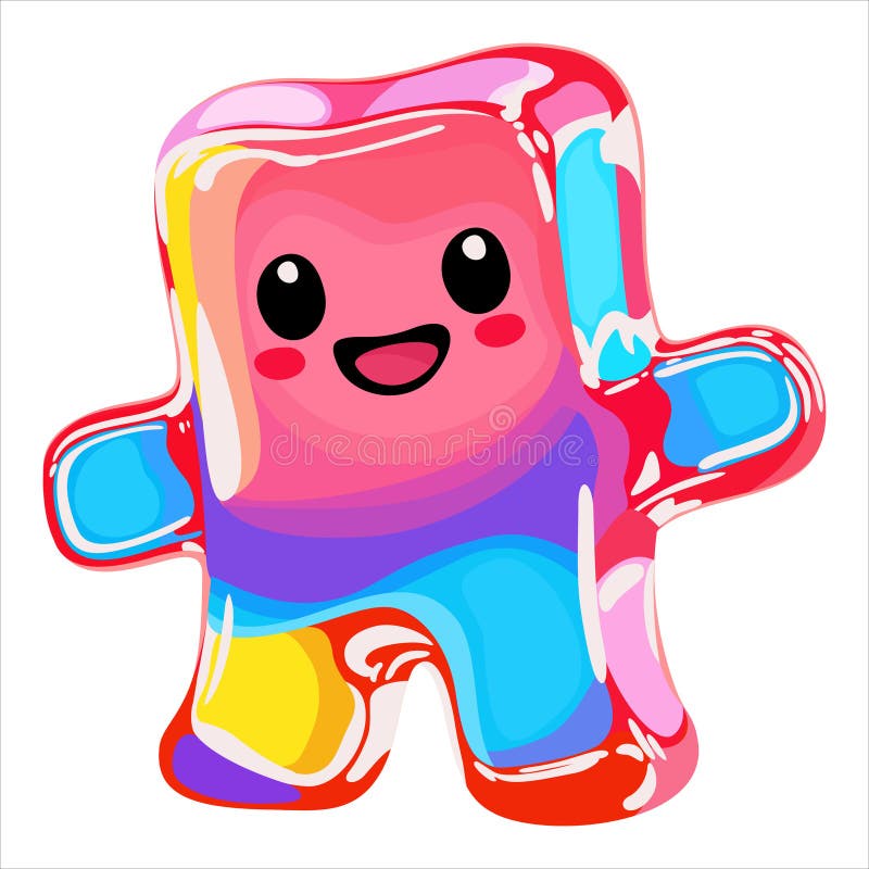Square Geometric Character. Cute Neon Glossy Jelly Shape Stock ...