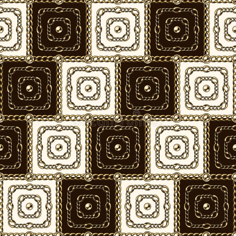 Square Geometric Pattern with Gold Chains, Ball Beads. Diagonal ...