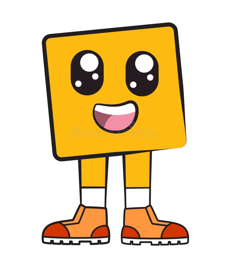 Square Geometry Character Smile with Two Legs Foot Rectangle Shape ...