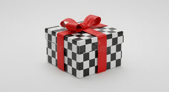 Checkered Gift Box with Red Ribbon Stock Photo - Image of design ...
