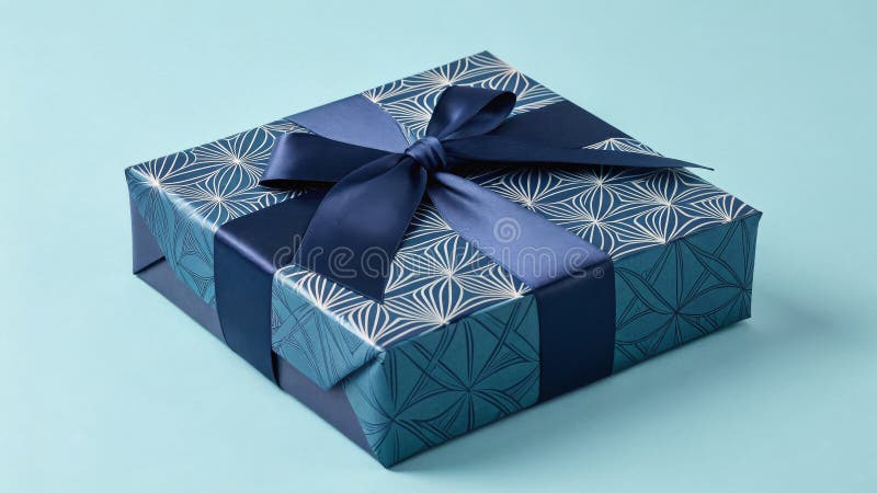 Square Gift Box Blue Floral Design, Navy Bow, Minimalist Concept, Gift ...