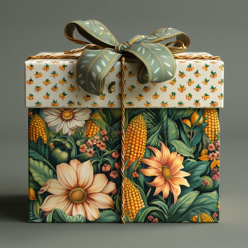 Floral Corn Gift Box on Green Surface Stock Image - Image of pink ...