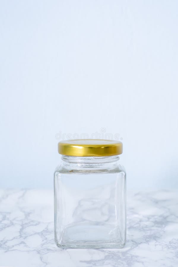 Square Glass Jars Gold Lid Packaging. Stock Image - Image of design ...