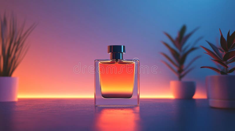 Square Glass Perfume Bottle with Gradient Sunset Lighting Stock ...