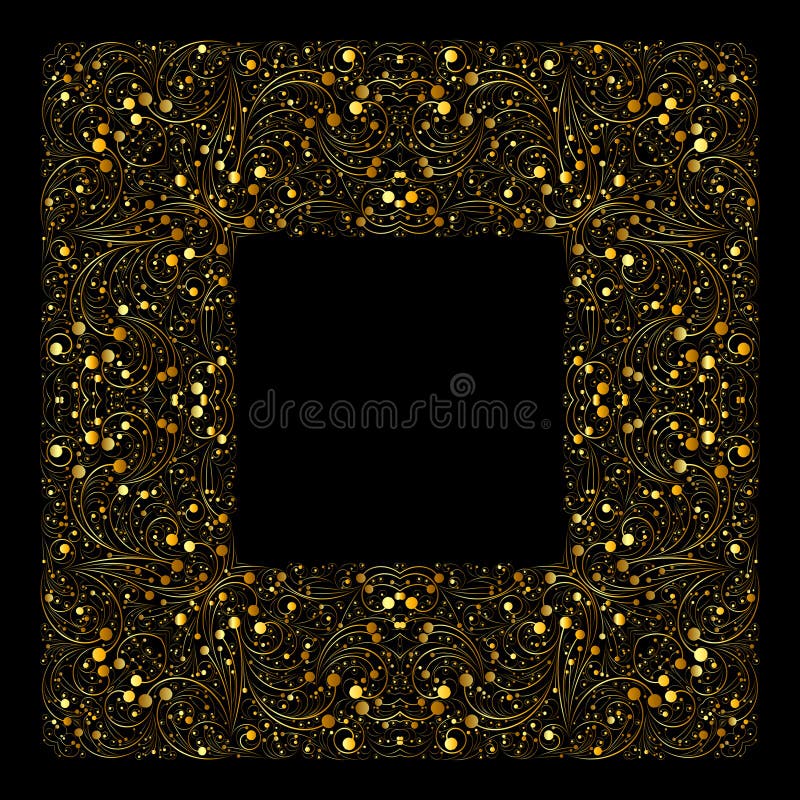 Square Gold Curl Vector Frame Stock Vector - Illustration of pattern ...