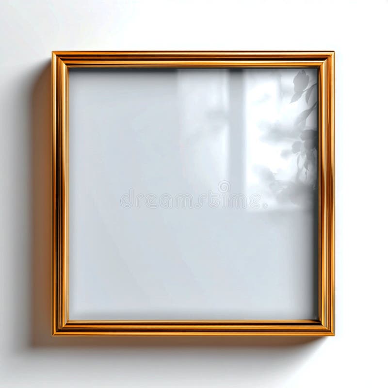 Square Golden Frame Against a Plain White Surface Wall Stock ...