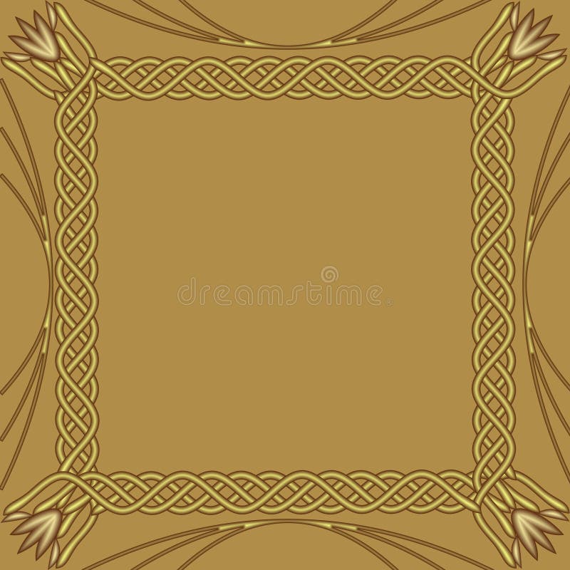 Square Golden Frame on Golden Background. Decorative Border with ...