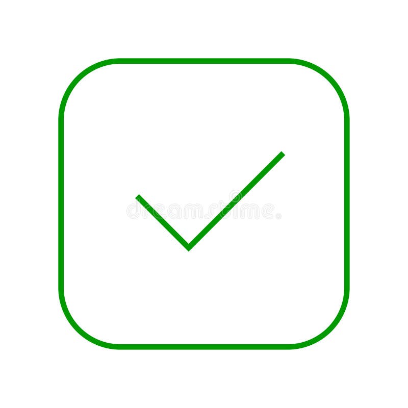 Square Green Check Mark Thin Line Icon, Button. Tick Symbol Isolated on ...