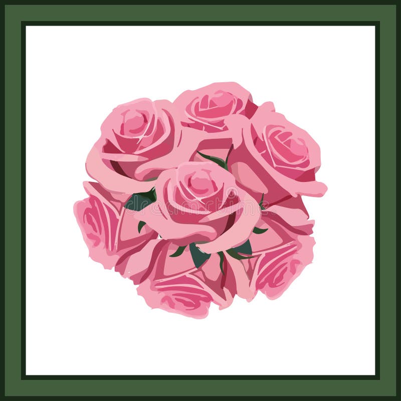 Square Green Frame with Pink Roses in the Center Stock Vector ...