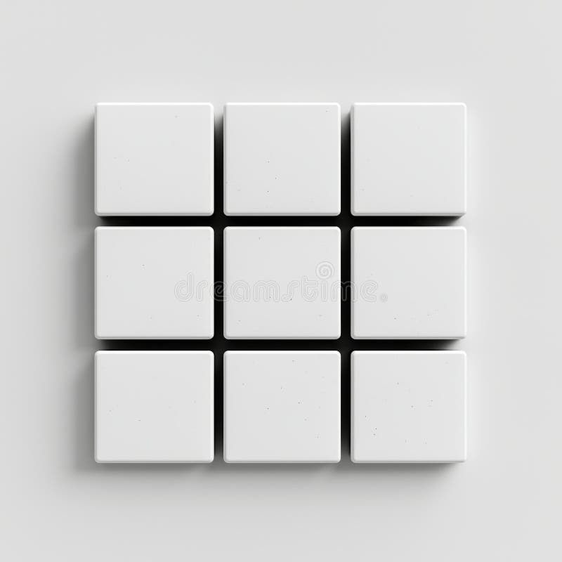 Square Grid of Nine Empty White Tiles Arranged on a Gray Background ...