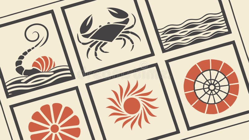 Square Grid with Various Symbols, Zodiac Nature Elements, Vector Design ...