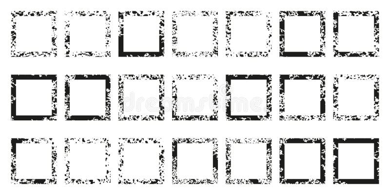 Square Grunge Texture Frame Set. Paint Brush Spray, Black Dirty Form ...