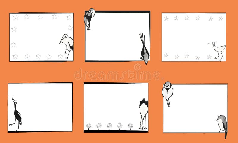 Square Hand-painted Frame of Wild Birds of Cute Japanese-style Stock ...