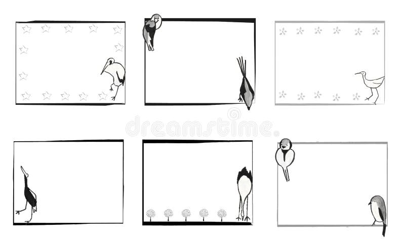 Square Hand-painted Frame of Wild Birds of Cute Japanese-style Stock ...