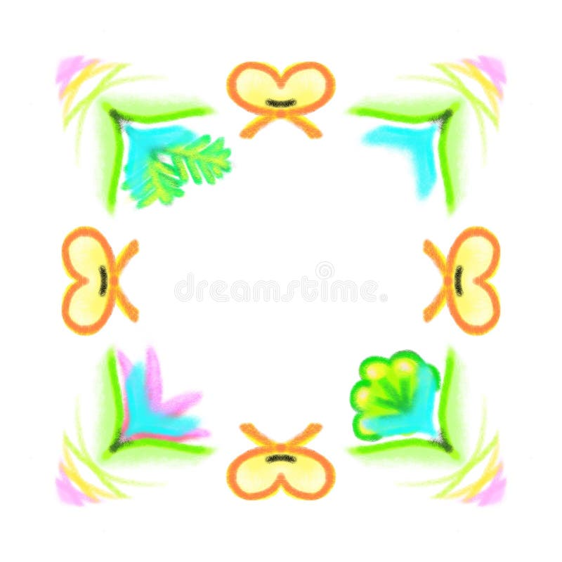 Square Plant and Heart Frame Design, Crayon Colorful Border ...