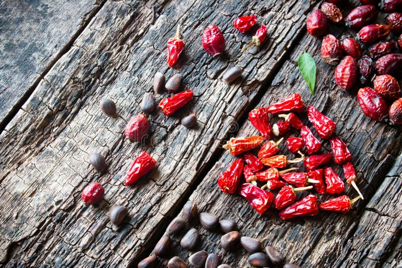 Square, Heart, Triangle of Dried Spices on Wooden Table Unusual Side ...