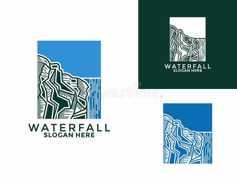 Square Hill and Waterfall Logo Vector. Simple Waterfall Logo ...