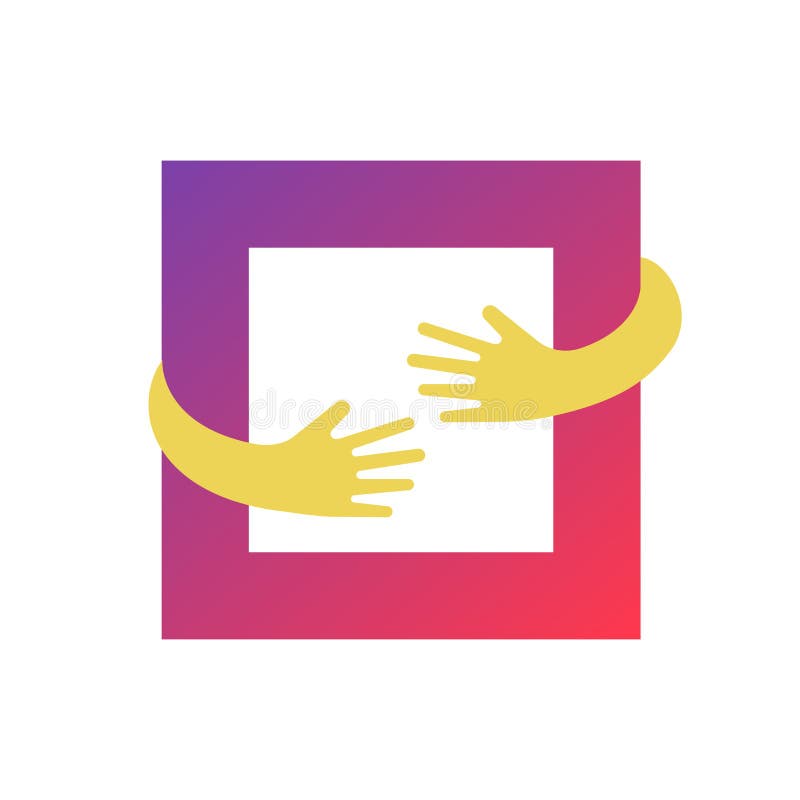 Square Hug Logo Design Graphic. Abstract Hands and Rectangle Vector ...