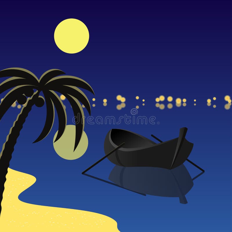 Square Illustration with Boat and Moon Stock Vector - Illustration of ...