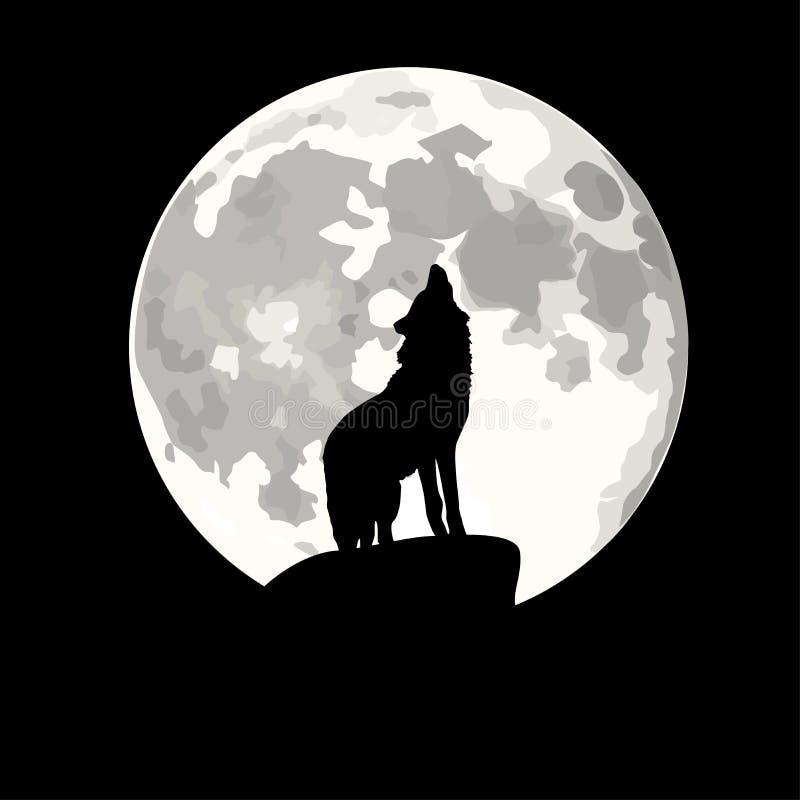 Square Illustration of Wolf Howling at Moon. Stock Vector ...