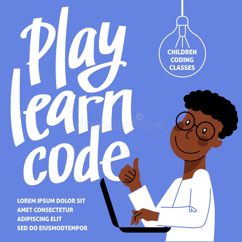 A Square Image of a Boy Who Studies Coding. a Vector Image for a Flyer ...