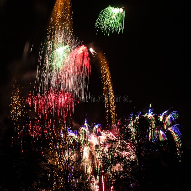 Square Image of a Busy Sky during Firework Display Stock Photo - Image ...