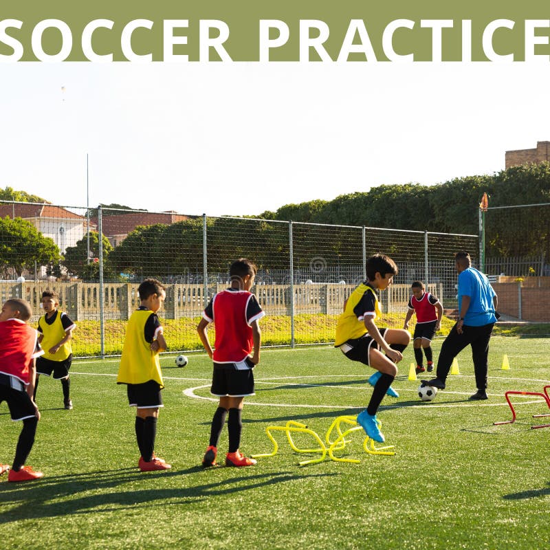 Square Image of Soccer Practice and Team of Diverse Boys Training Stock ...