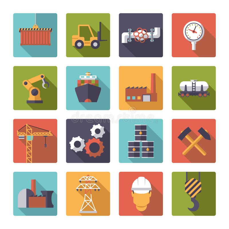 Square Industry Icons Vector Set Stock Vector - Illustration of hammer ...