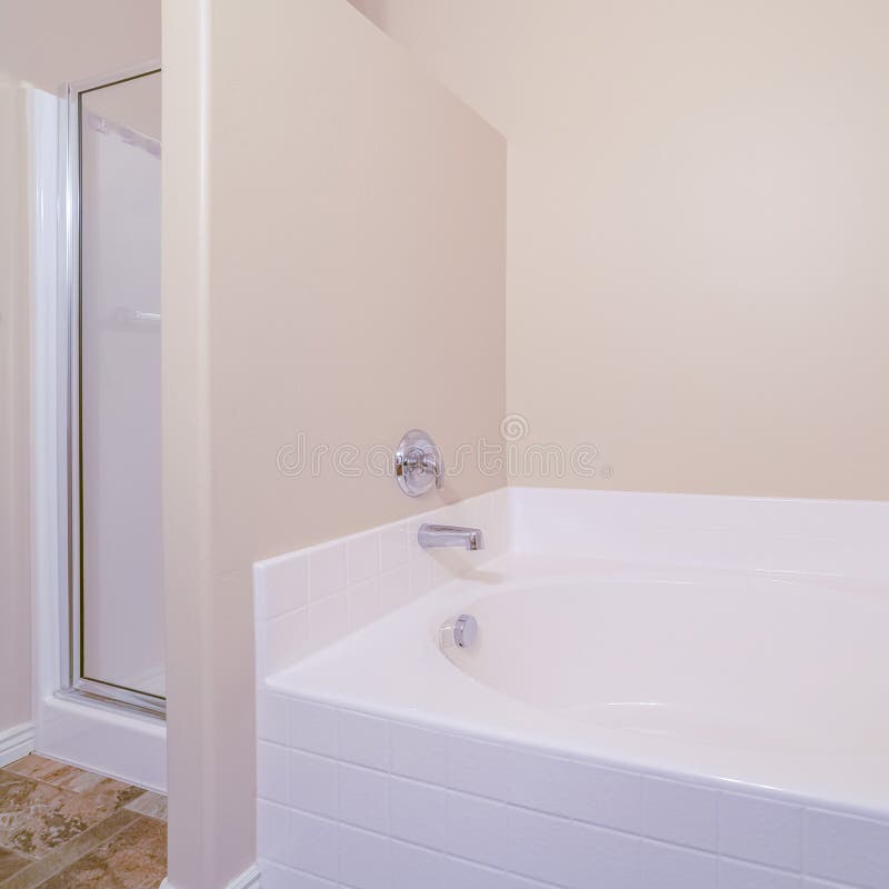 Square Interior of a Small Bright Bathroom with Bathtub Stock Image ...