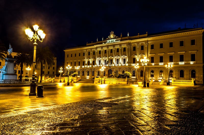 Square of Italian City at Night Stock Image - Image of view, night ...