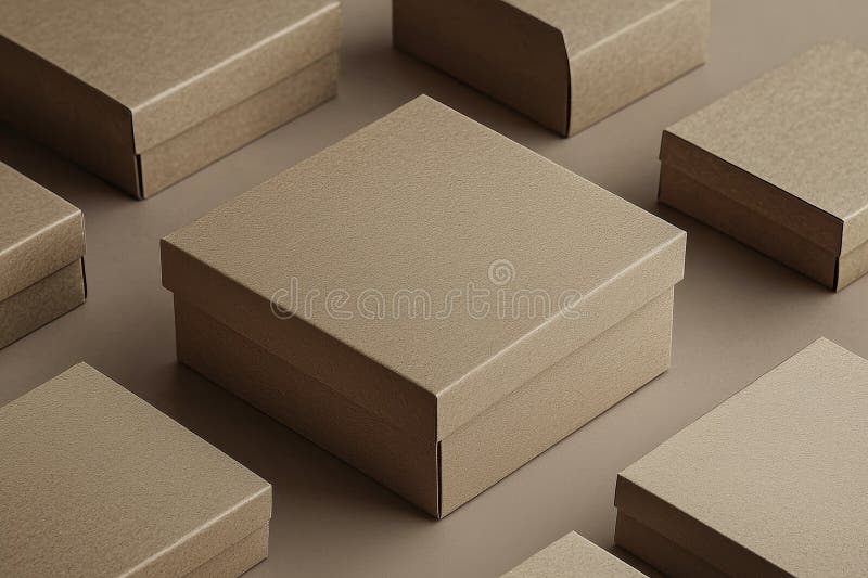 Square Kraft Boxes Mockup, Minimalist , Packaging Stock Illustration ...