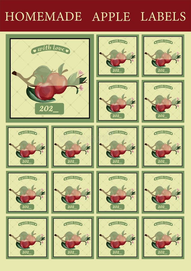 Square Labels for Apples. Jam Sticker. Packaging for Home Cooking. Red ...