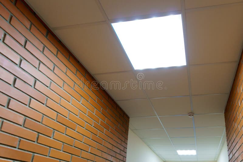 Square Lamp on the White Ceiling of the Office. Interior Design in the ...