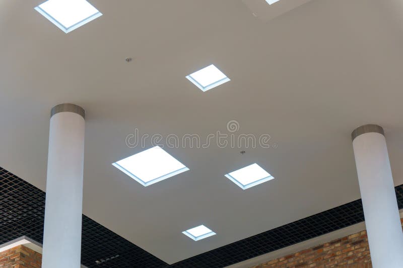 Square Lamp on a White Office Ceiling. Interior Design in the Office ...