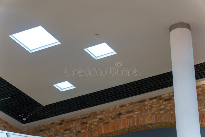 Square Lamp on a White Office Ceiling. Interior Design in the Office ...