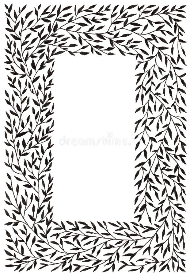 Square Leaf Frame Using Hand Drawing by Black Ink for Photo and ...