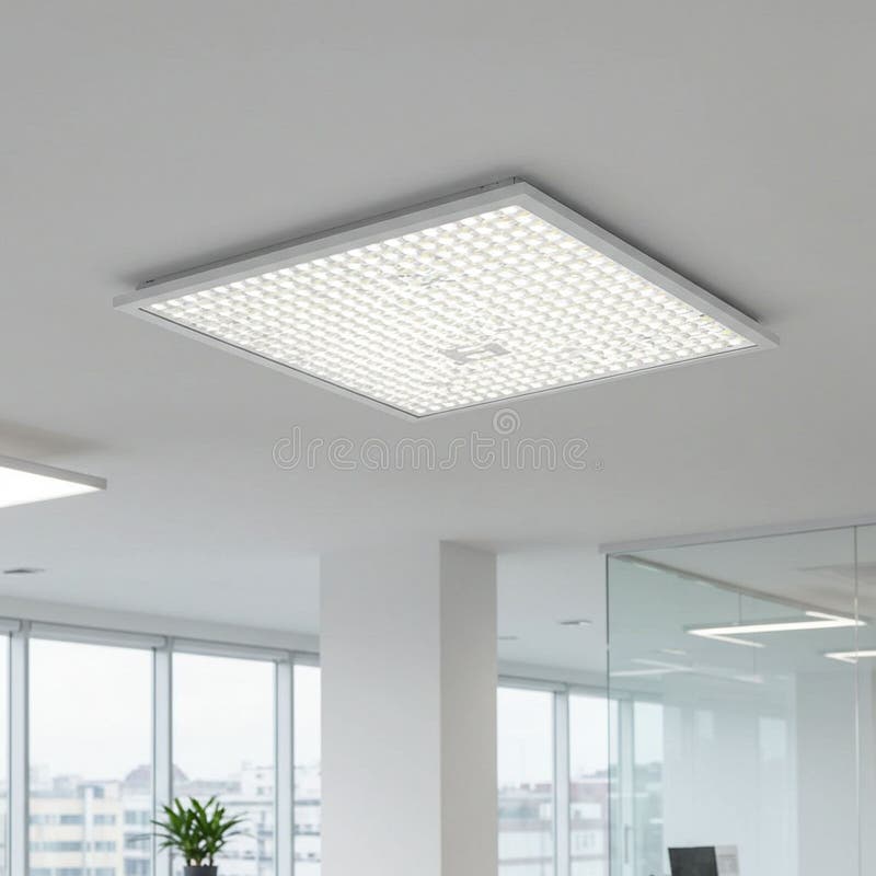 Square LED Panel Light is Mounted on a White Ceiling, Emitting a Bright ...