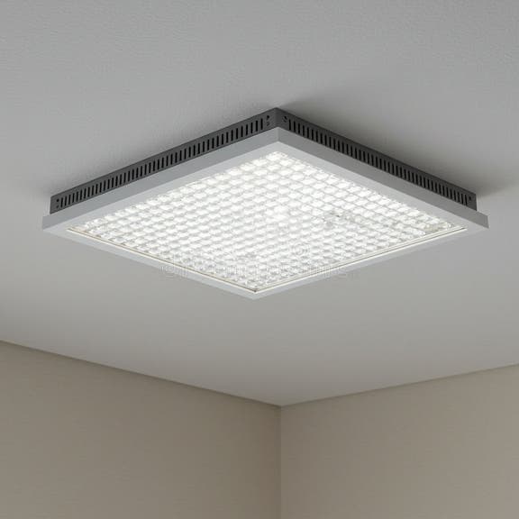 Square LED Ceiling Panel Light Installed in a Modern Office Interior ...