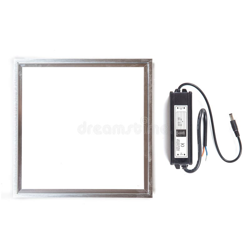 Square LED Ceiling Panel in Metal Housing on White Background Stock ...