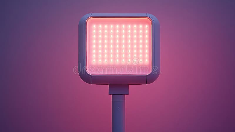 Square LED Light Panel Emitting Soft Pink Light on a Pole Against a ...