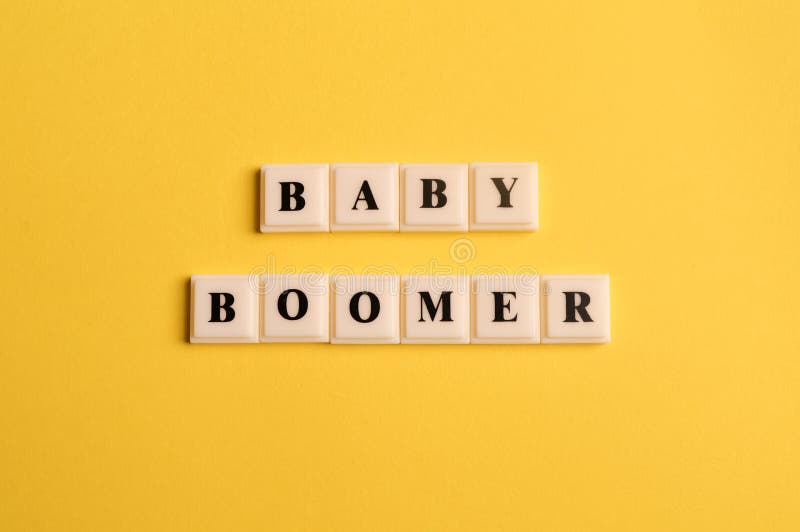 Square Letters with Text BABY BOOMER Isolated on Yellow Background ...